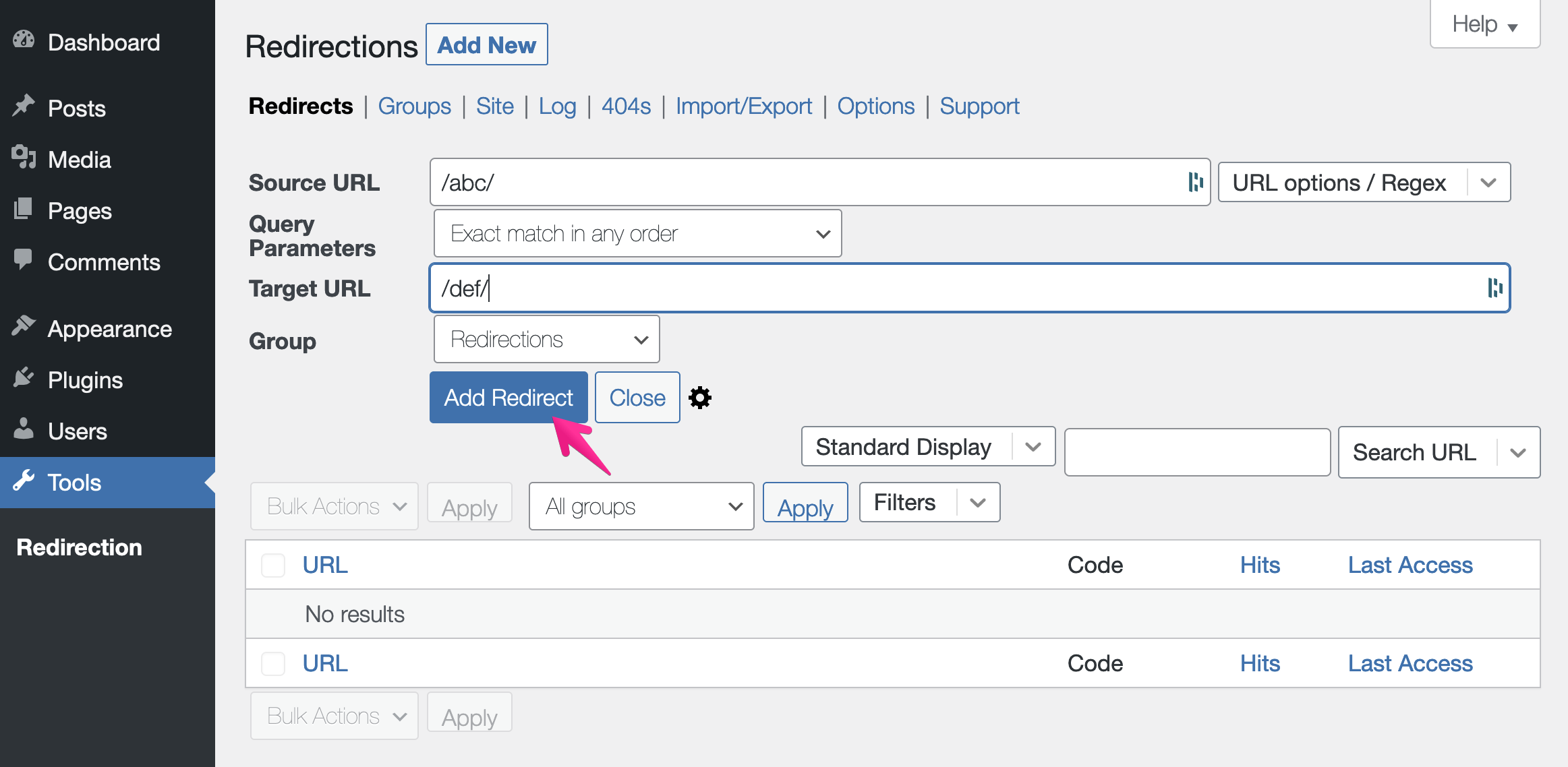 How to set up redirect